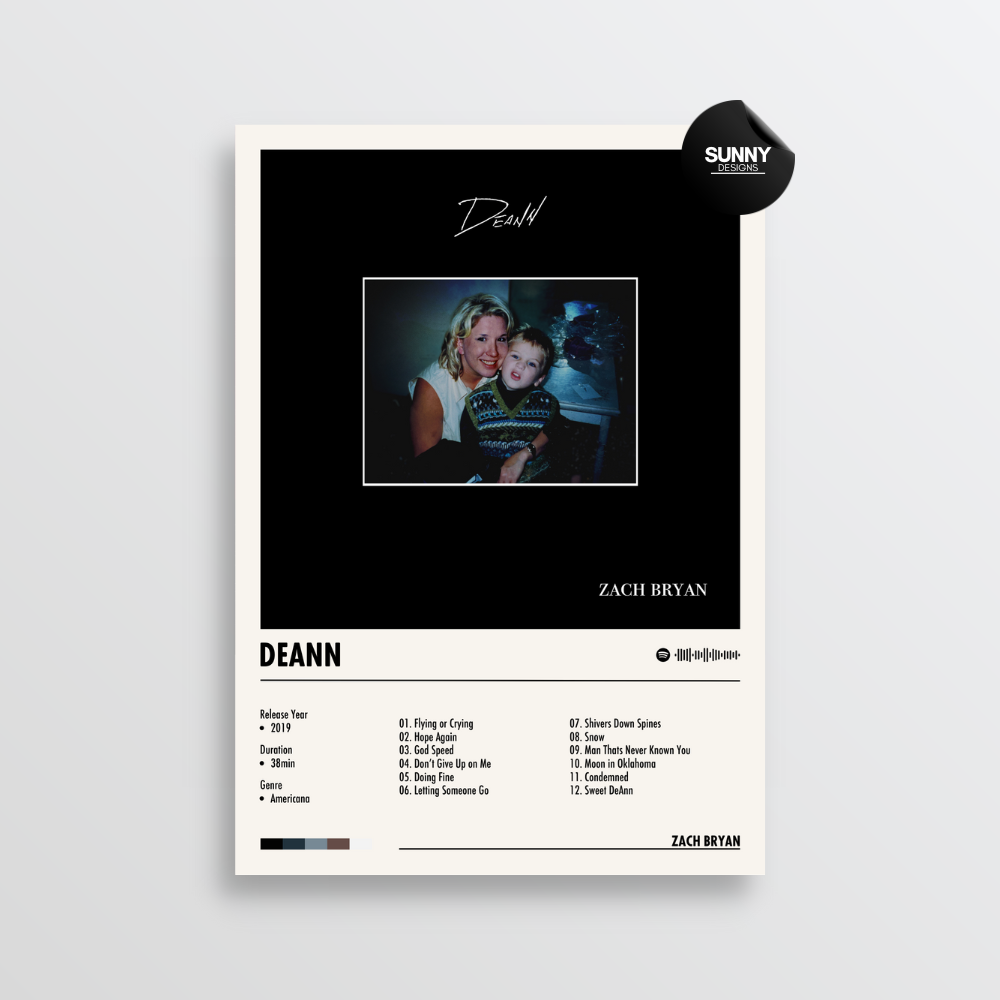 Zach Bryan - Deann | Album Cover Poster – Sunny Designs Posters