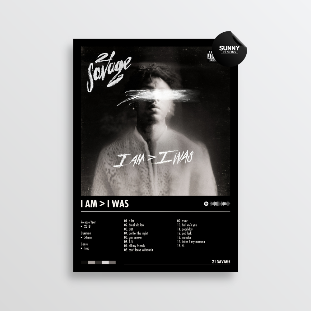 21 Savage - I Am> I WAS | Album Cover Poster – Sunny Designs Posters