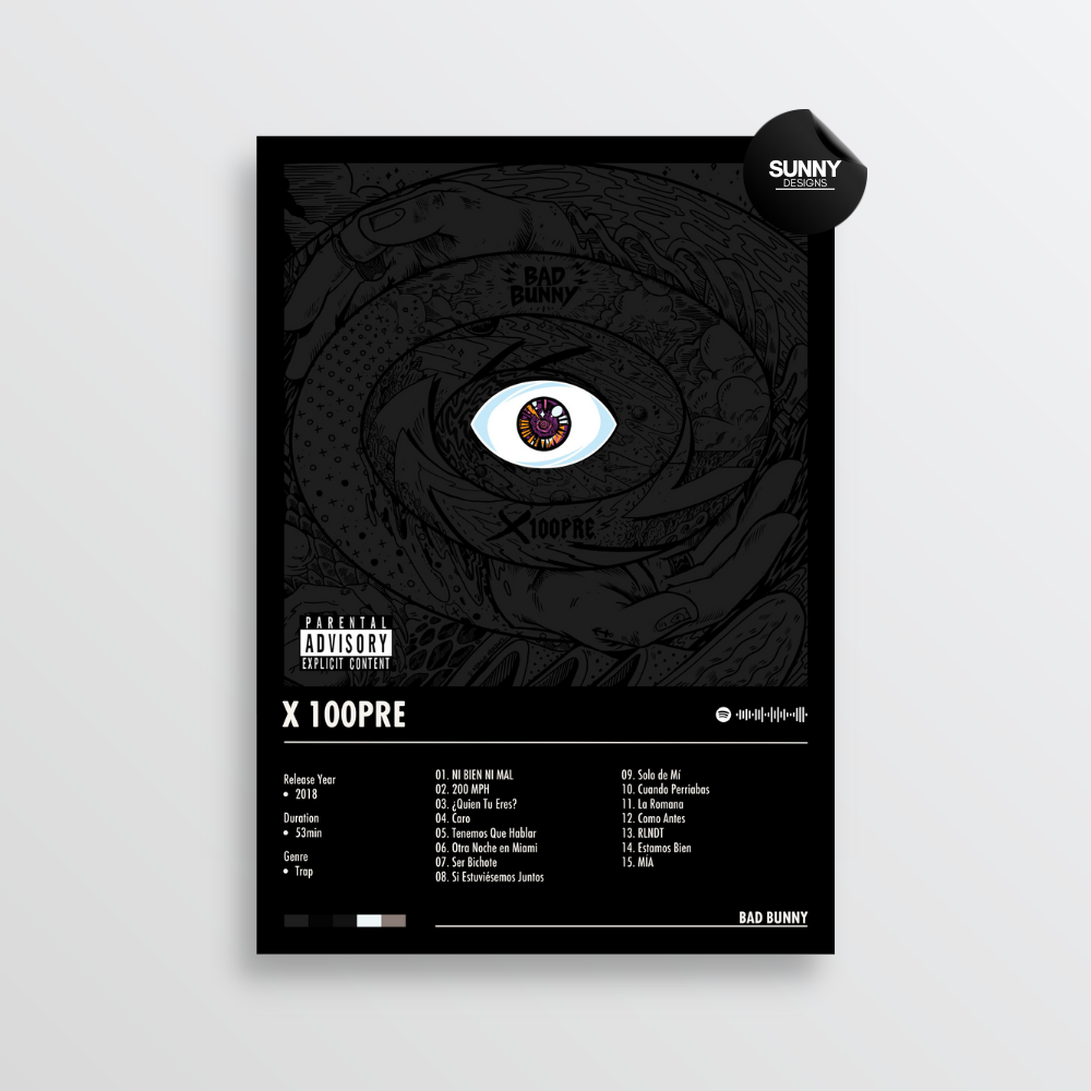 Bad Bunny - X 100PRE | Album Cover Poster – Sunny Designs Posters