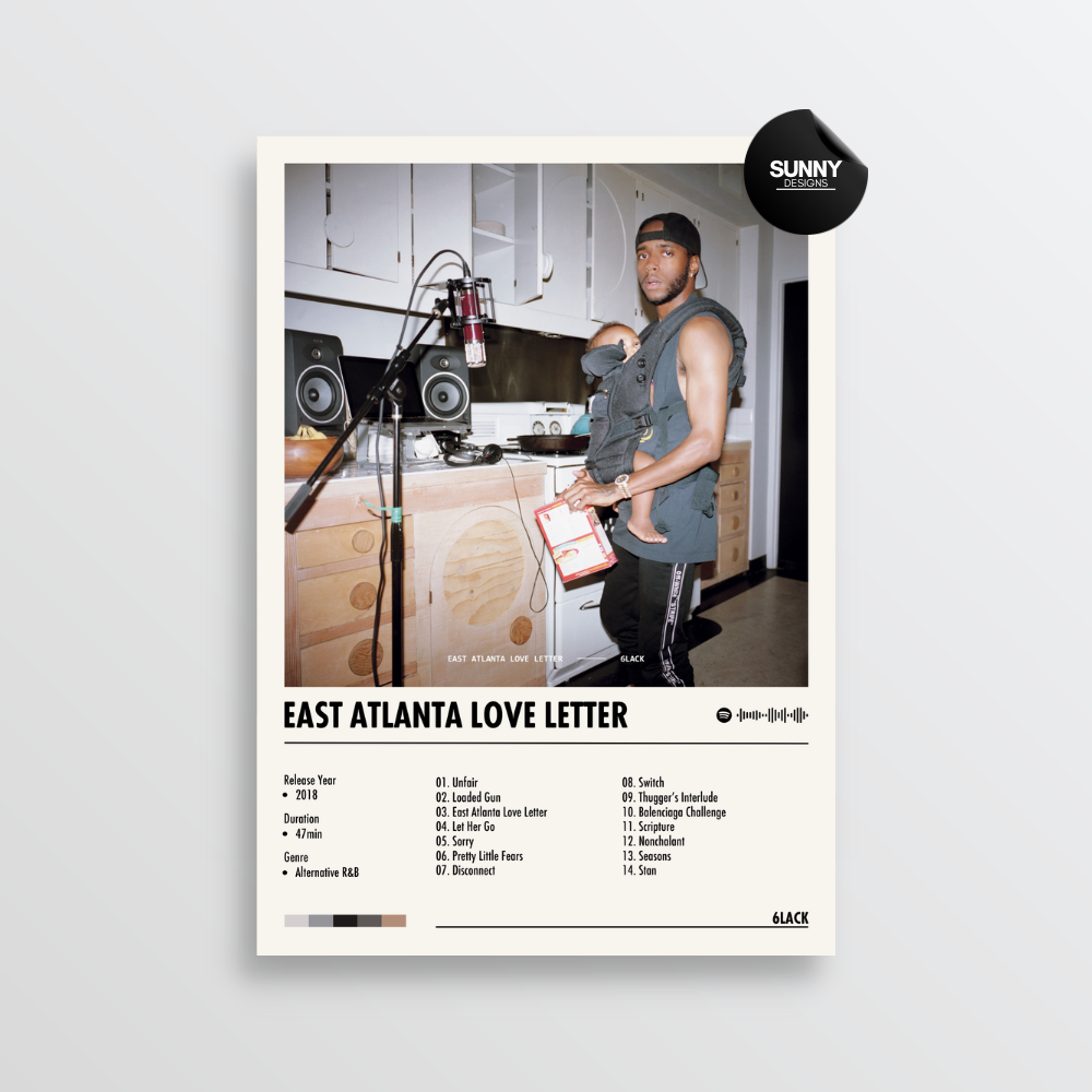 6Lack - East Atlanta Love Letter | Album Cover Poster – Sunny Designs ...