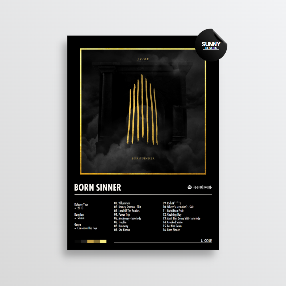 J. Cole - Born Sinner | Album Cover Poster – Sunny Designs Posters